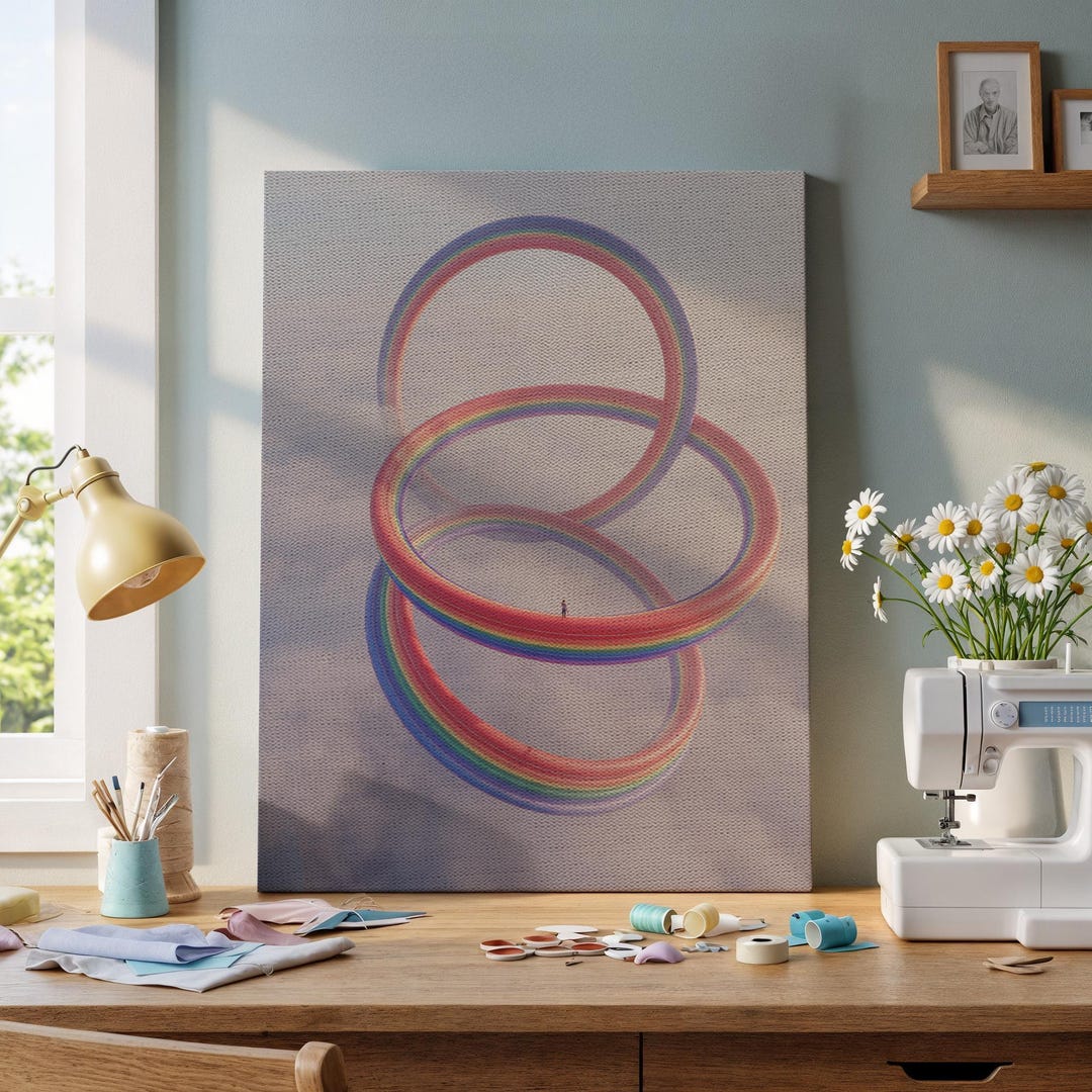 Rainbow Rings Framed Canvas, Surreal Sky Wall Art, Dreamlike Geometric ...
