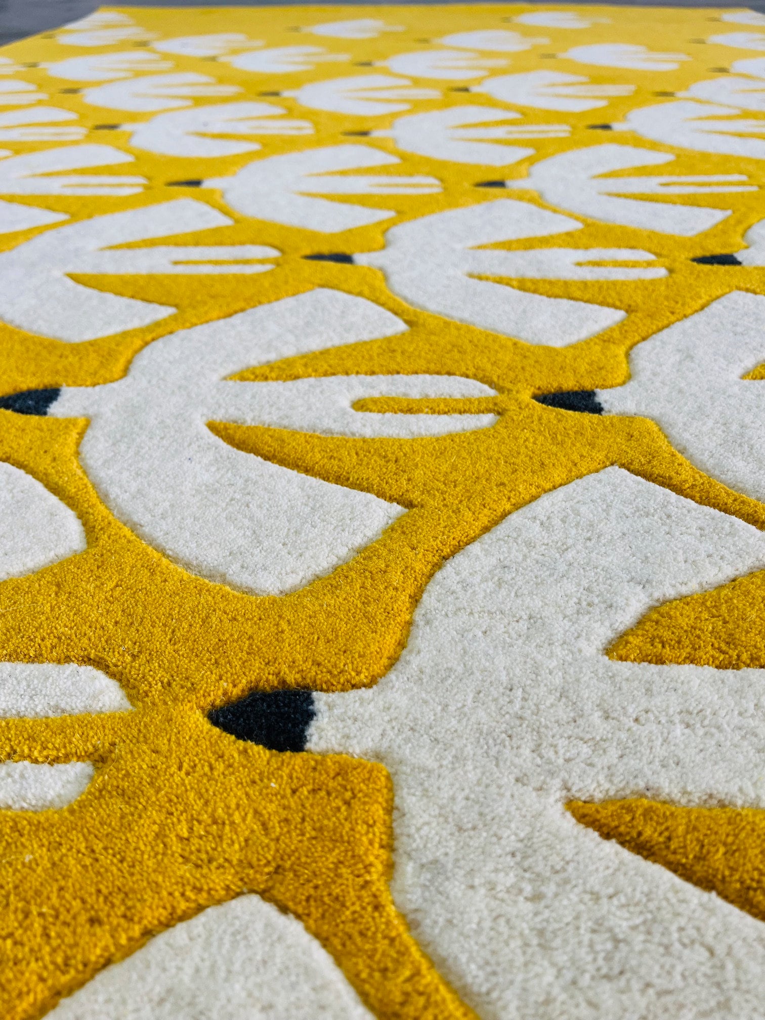 Birds Pattern Yellow Kids Cut-out Hand-tufted 100% Wool Handmade Area ...