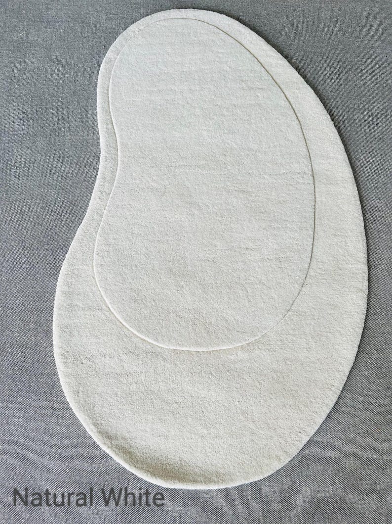 Kidney Bean Shape Tufted Plain Rug, Multi-level Pile, Hand-tufted Wool ...