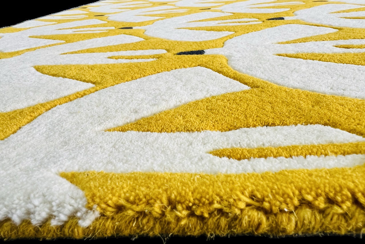 Birds Pattern Yellow Kids Cut-out Hand-tufted 100% Wool Handmade Area ...