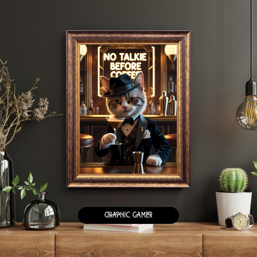 Vertical Posters, Cat Drinking Martini, No Talkie Before Coffee, Wall ...
