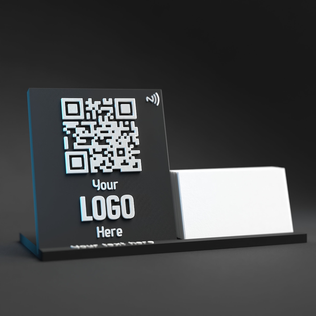 Custom Qr Stand W/ Business Card Holder and NFC Chip - Etsy