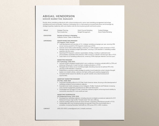 ATS Resume Template for Google Docs and Word, ATS Optimized Minimalist ...