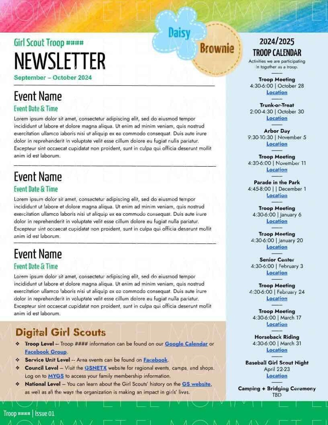 Multi-level Troop Girl Scout Digital Newsletter Template Instant ...