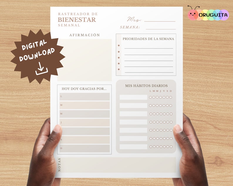 Rastreador De Bienestar Semanal Español Habit Tracker Spanish Fitness ...