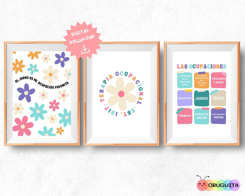 Occupational Therapy Printable Retro Poster Bundle in Spanish | Terapia ...