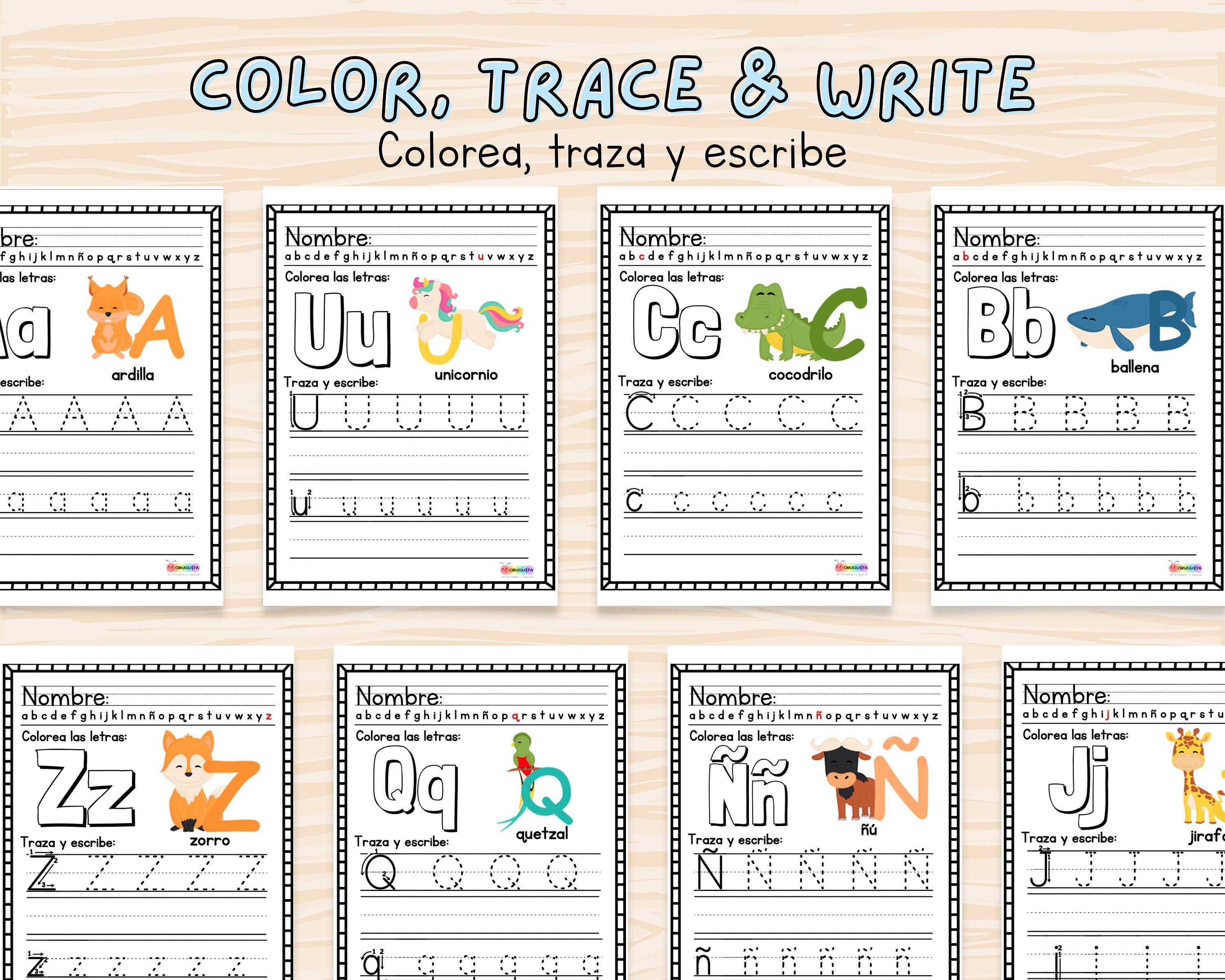 ABC Alphabet Tracing and Handwriting Worksheets in Spanish | Hojas De ...