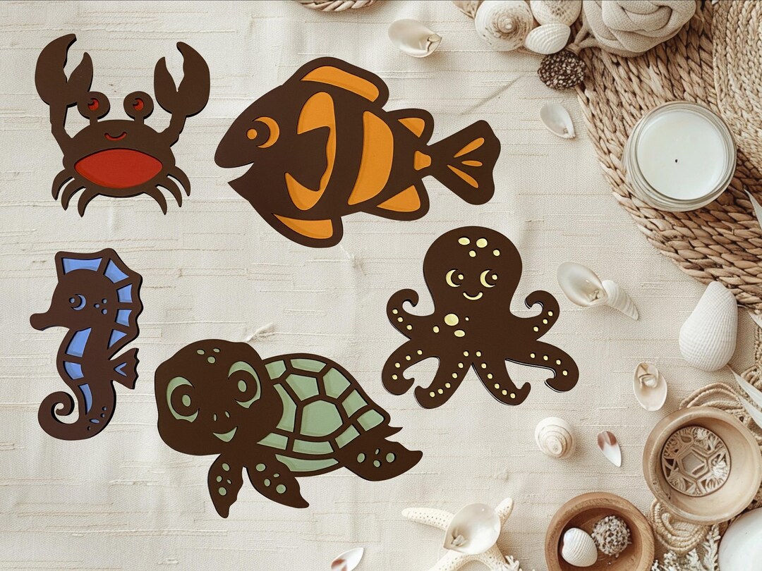 Sea Creature Themed Cut Outs | 6" or 12" Tall 1/8" Thick MDF Signage ...