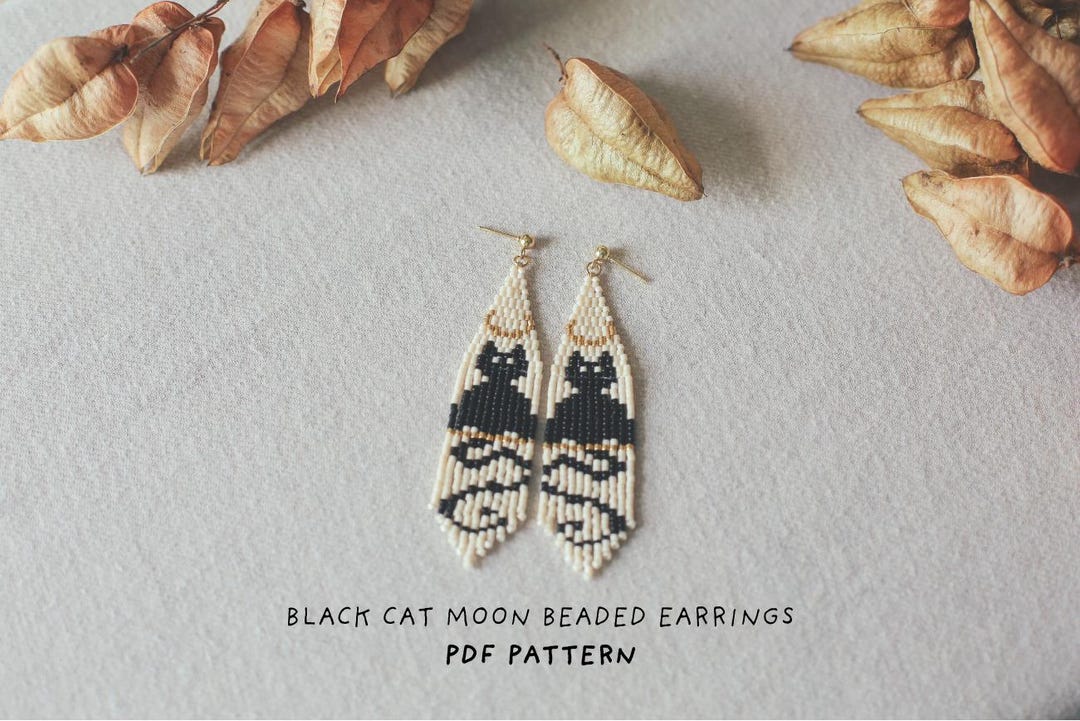 Beaded Black Cat Earrings PDF Pattern (double Brick Stitch & Fringe) - Etsy