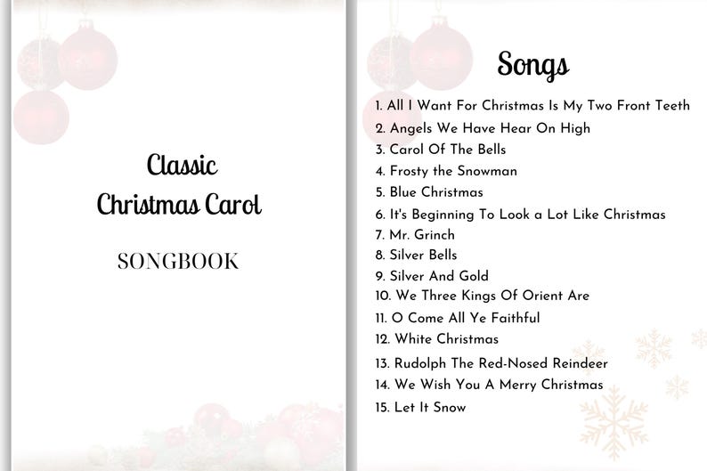 Classic Christmas Caroling Song Book | Holiday & Vintage Traditional ...