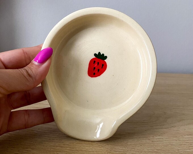Strawberry Patterned Ceramic Spoon Rest | Handmade Summer Spatula Rest ...