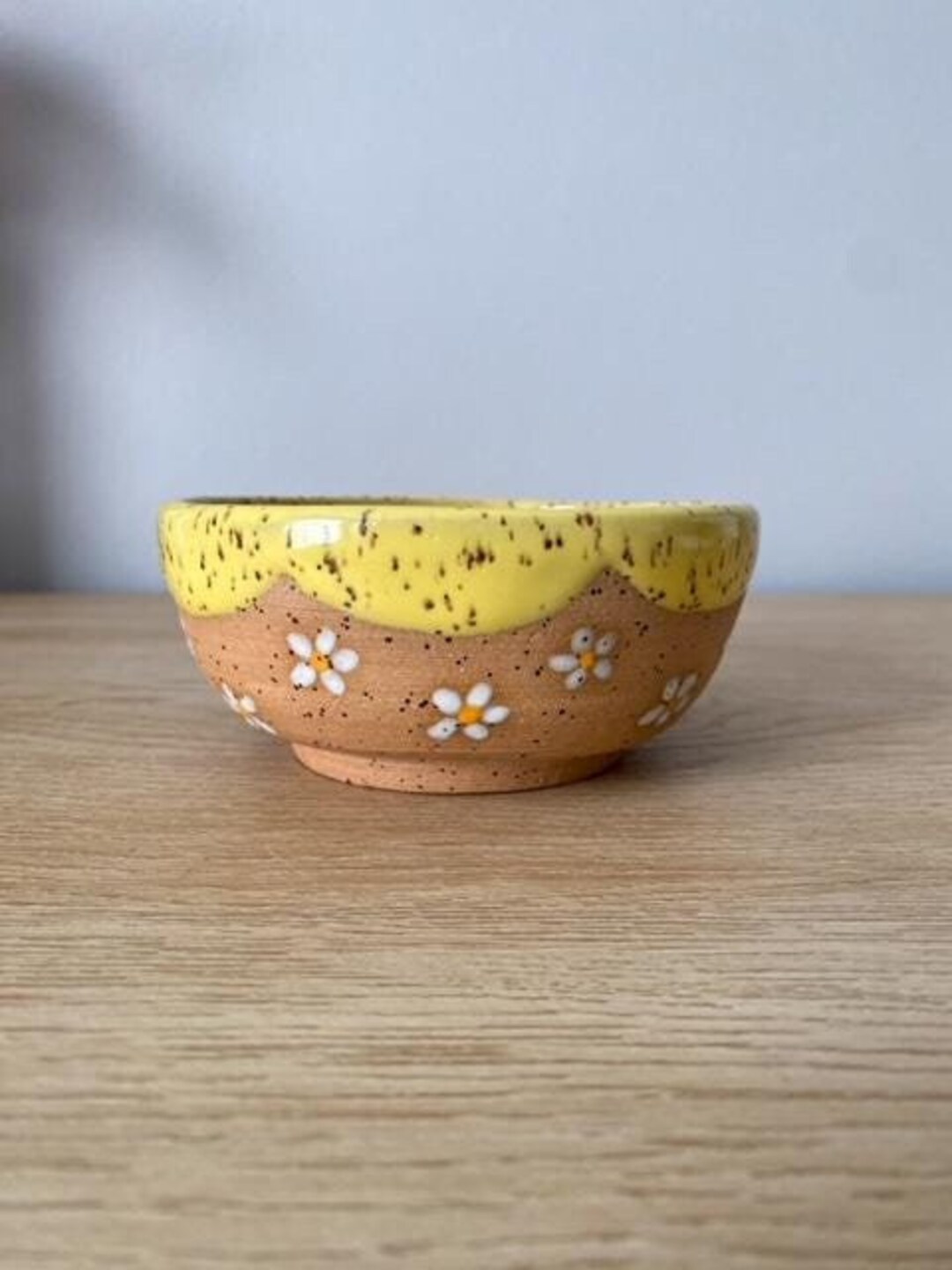 Yellow Ceramic Snack Bowl Hand Painted Daisy Fruit Dessert Ice Cream ...