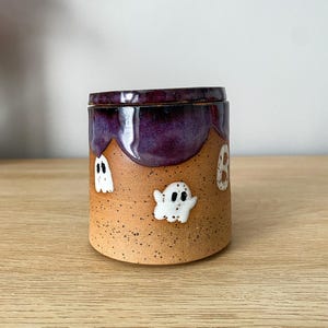 Purple Ghosts Ceramic Lidded Jar Small Spooky Stash Jar Halloween Decor ...