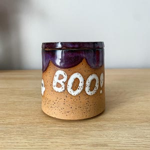 Purple Ghosts Ceramic Lidded Jar Small Spooky Stash Jar Halloween Decor ...