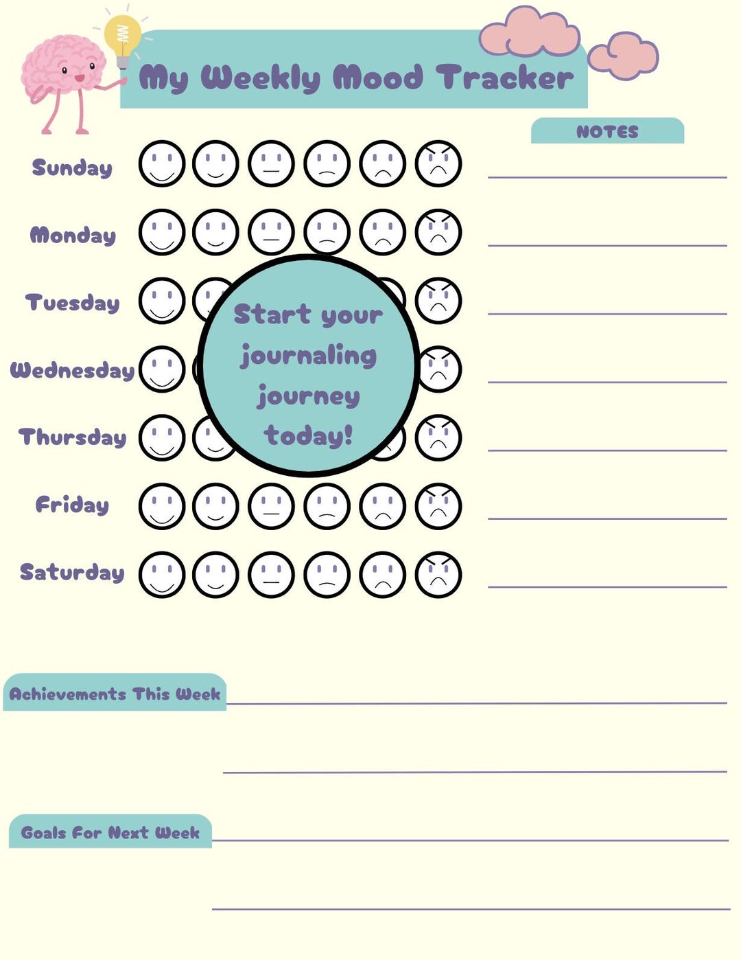 Simple Weekly Mood Tracker - Etsy