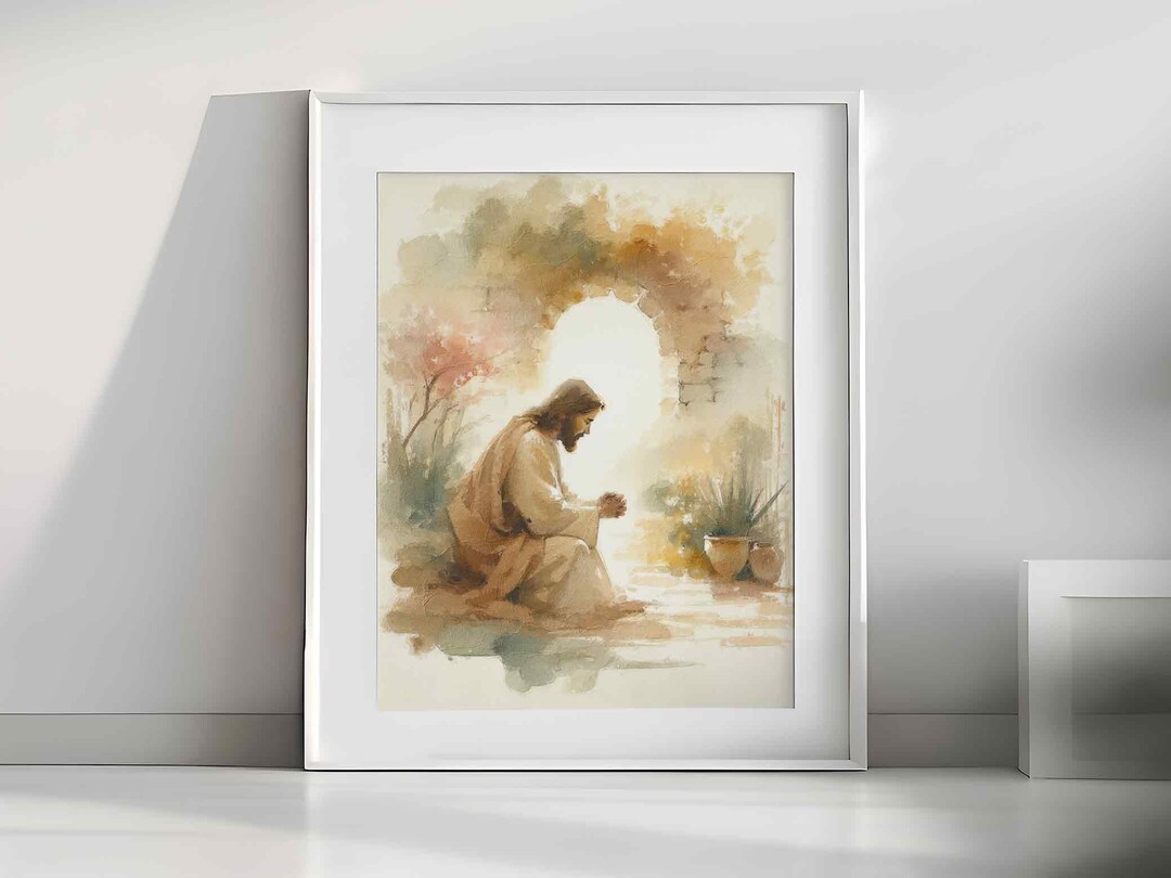 Jesus Praying, Digital Download Jesus Portrait, Jesus Painting, Jesus ...
