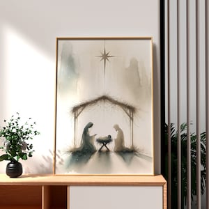 Minimalist Nativity Scene Art, Christmas Jesus Digital Download ...