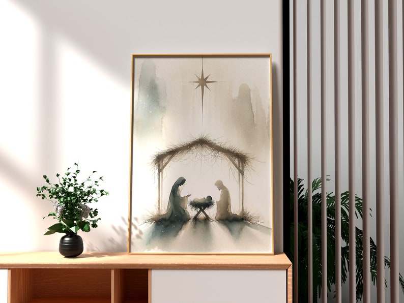 Minimalist Nativity Scene Art: Christmas Jesus Print (digital Download ...
