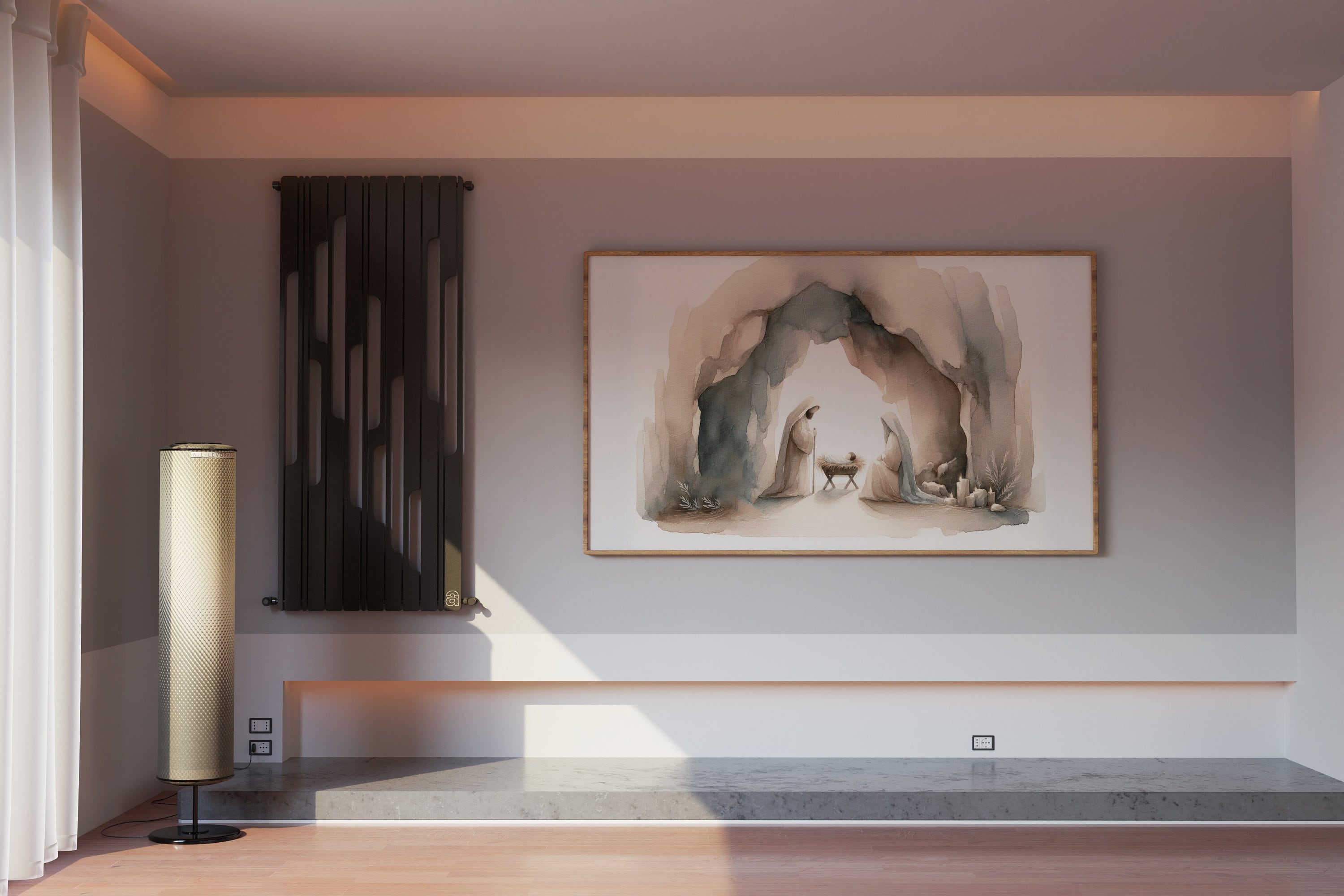 Minimalist Nativity Scene Watercolor - Christmas Jesus, Soft Pastel ...