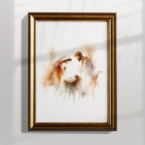 Faceless Nativity Watercolor Print - Minimalist Holy Family Scene ...