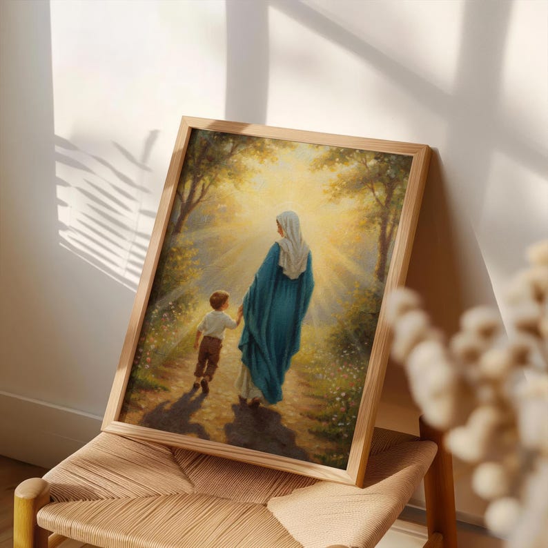 Virgin Mary Walking With Child – Catholic Wall Art, Mother Mary ...