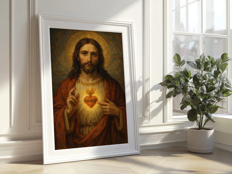 Sacred Heart of Jesus Art – Catholic Wall Decor | Jesus Christ Canvas ...
