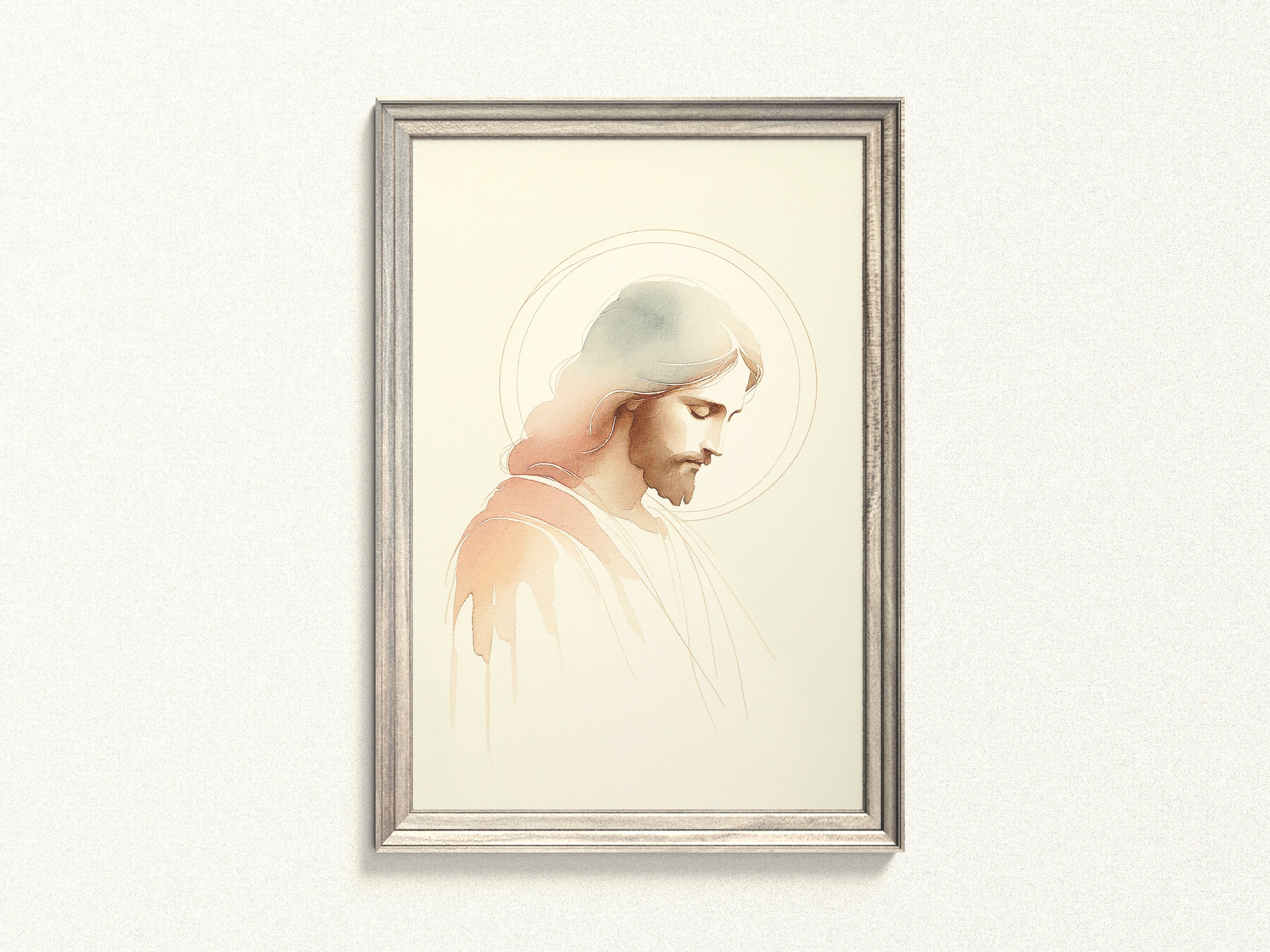 Minimalist Watercolor Jesus - Serene Christ Portrait, Soft Pastel ...