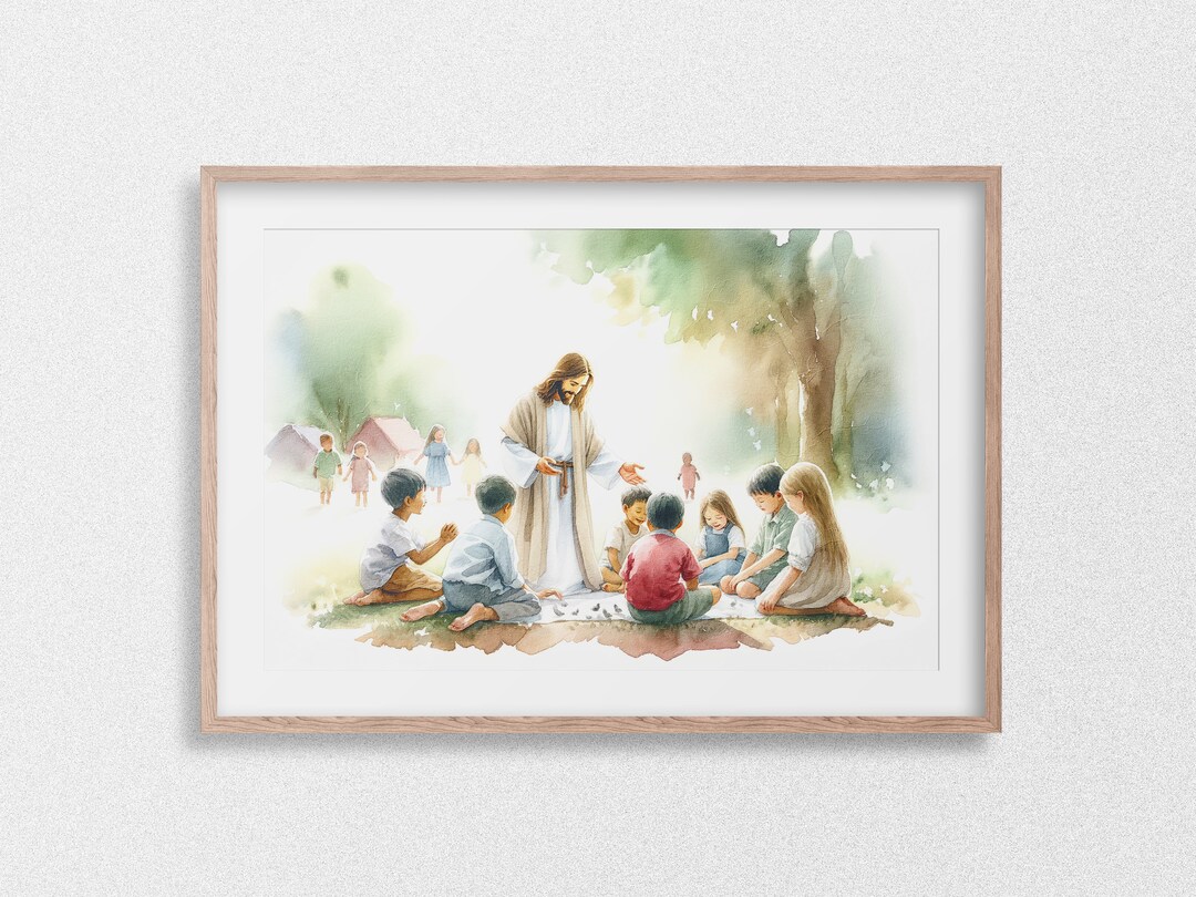 Jesus Playing With Children, Digital Download Jesus Portrait, Jesus ...