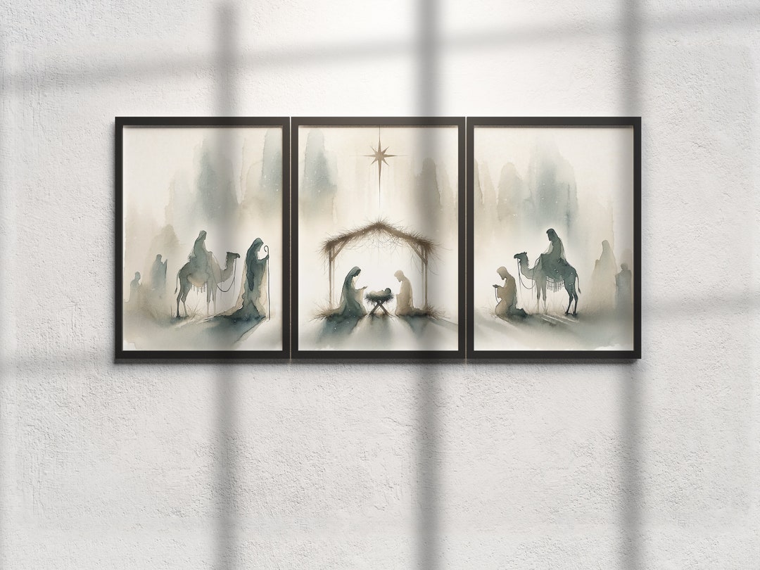 Set of 3 Nativity Scene Art Print Set: Watercolor Christmas Story ...