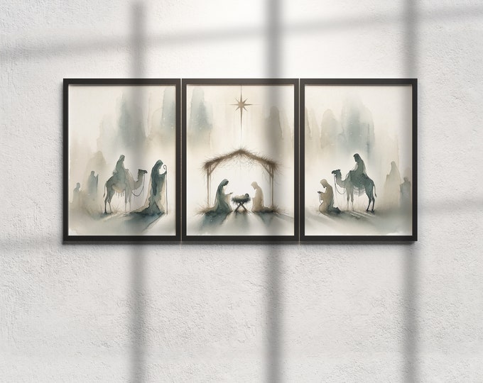 Minimalist Nativity Scene Watercolor - Christmas Jesus, Soft Pastel ...