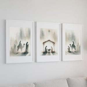 Set of 3 Nativity Scene Art Print Set: Watercolor Christmas Story ...
