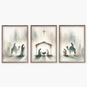 Set of 3 Nativity Scene Art Print Set: Watercolor Christmas Story ...