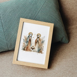 Modern Watercolor Nativity Scene Faceless Figures With Soft Tones and ...