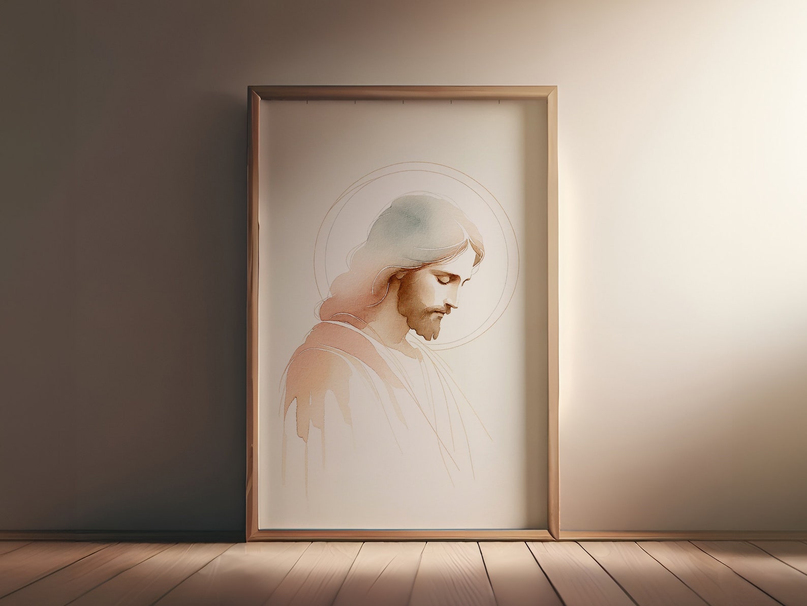 Minimalist Watercolor Jesus - Serene Christ Portrait, Soft Pastel ...