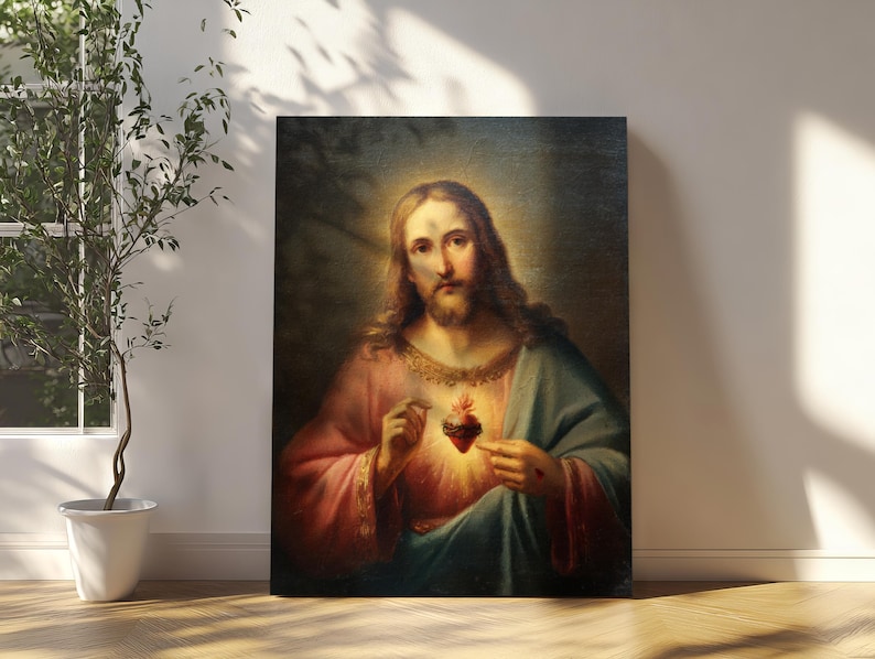 Sacred Heart of Jesus | Divine Mercy Portrait | Vintage Oil Painting ...