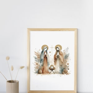 Modern Watercolor Nativity Scene Faceless Figures With Soft Tones and ...
