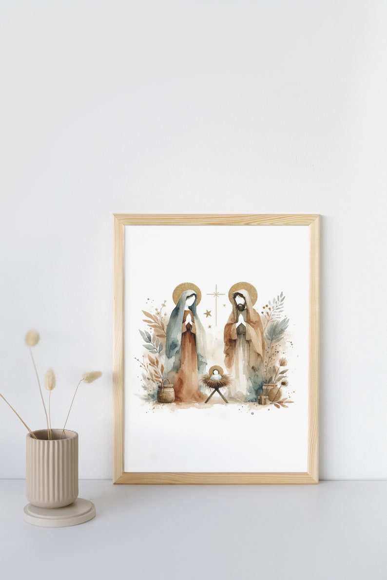 Modern Watercolor Nativity Scene Faceless Figures With Soft Tones and ...