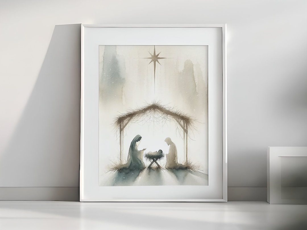 Minimalist Nativity Scene Art, Christmas Jesus Digital Download ...