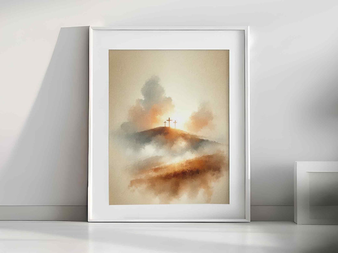 Three Crosses Landscape Art: Christian Oil Painting (digital Download ...