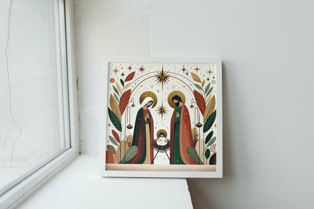 Faceless Nativity Scene Illustration Modern Stylized Art With Warm ...