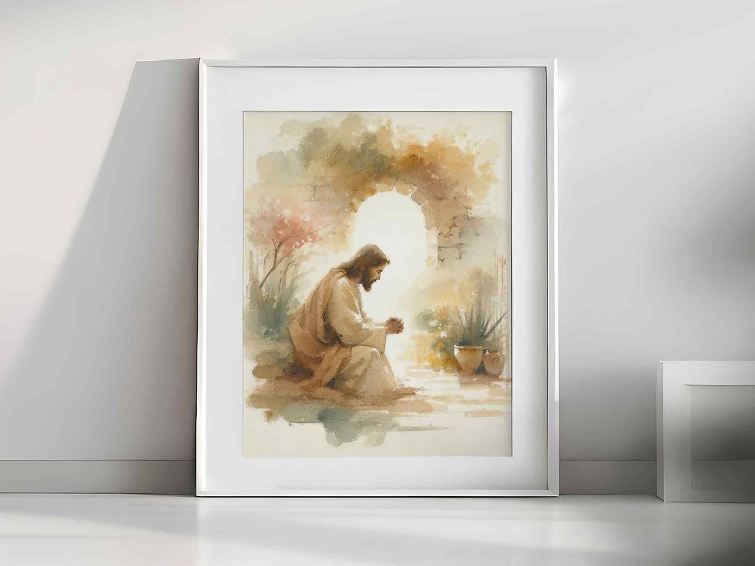 Jesus Praying, Digital Download Jesus Portrait, Jesus Painting, Jesus ...