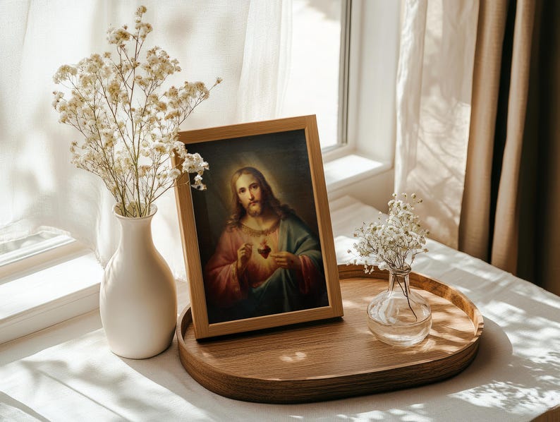 Sacred Heart of Jesus | Divine Mercy Portrait | Vintage Oil Painting ...