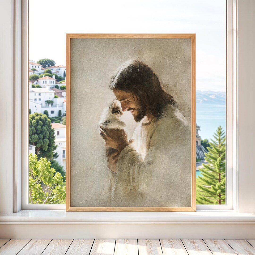 In His Gentle Hands – Jesus With a Kitten | Christian Faith Artwork ...