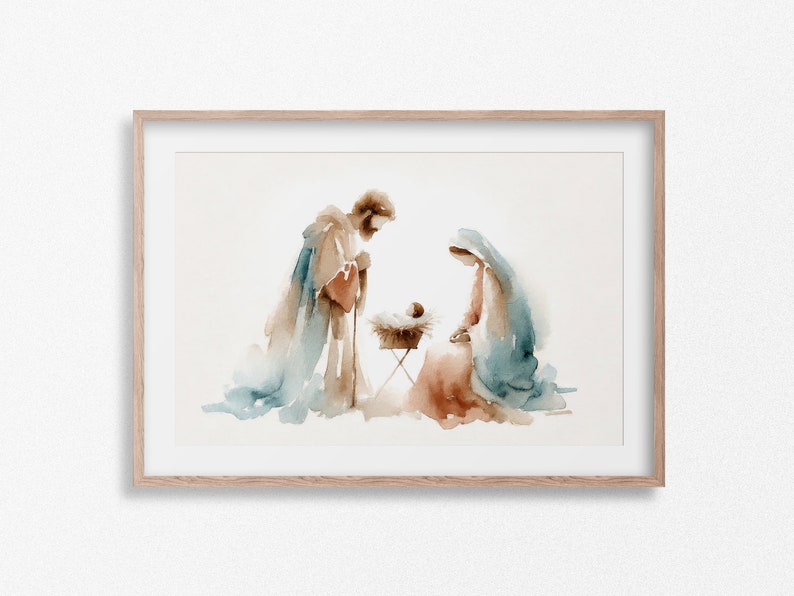 Serene Minimalist Nativity Watercolor - Christmas Jesus, Soft Pastel ...