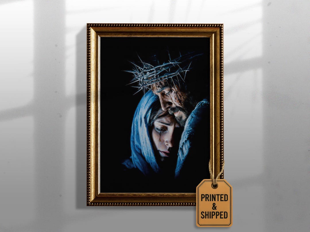 Jesus and Mary Embrace Painting | Crown of Thorns Pieta Art | Catholic ...
