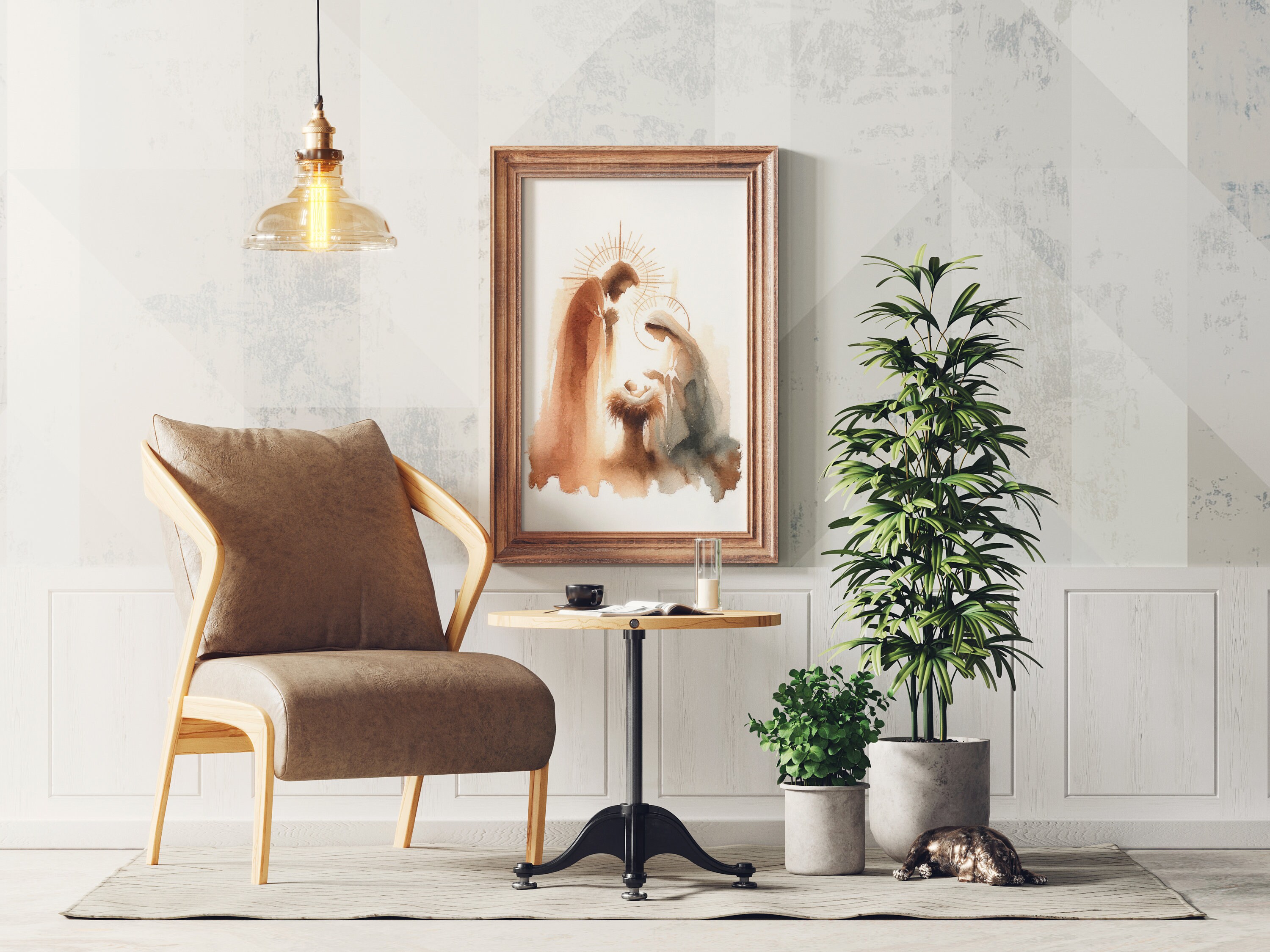 Faceless Nativity Watercolor Print Minimalist Holy Family Scene ...