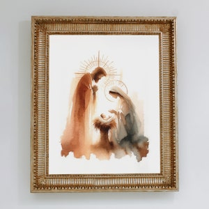 Faceless Nativity Watercolor Print - Minimalist Holy Family Scene ...