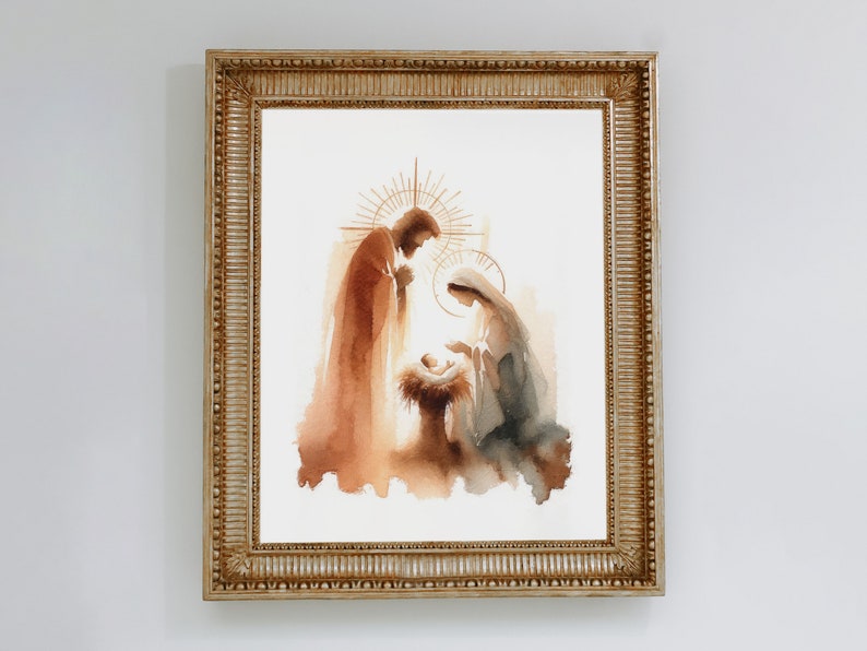 Faceless Nativity Watercolor Print Minimalist Holy Family Scene ...