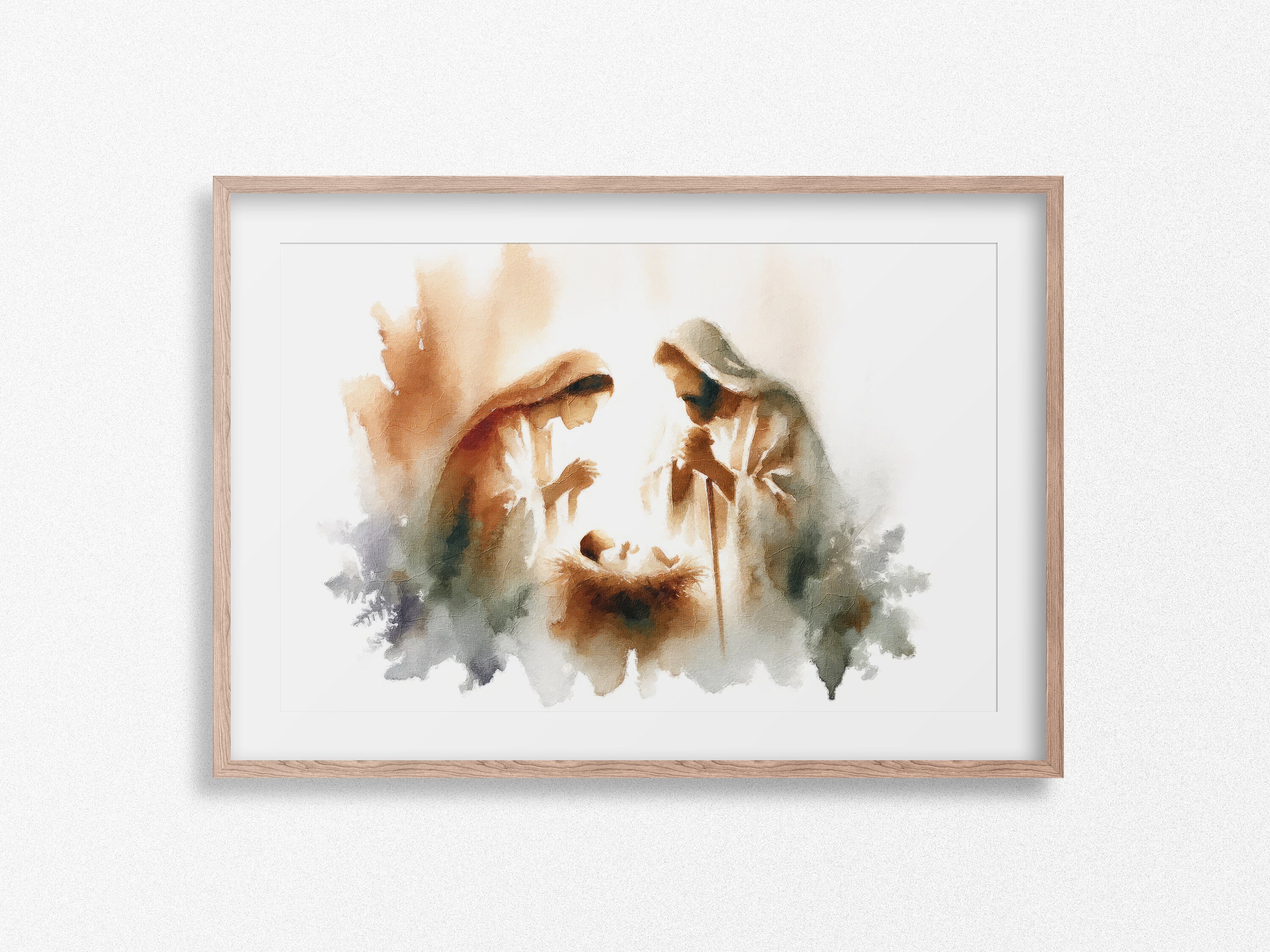 Serene Nativity Watercolor Minimalist Style, Warm Washes, Ethereal Holy ...