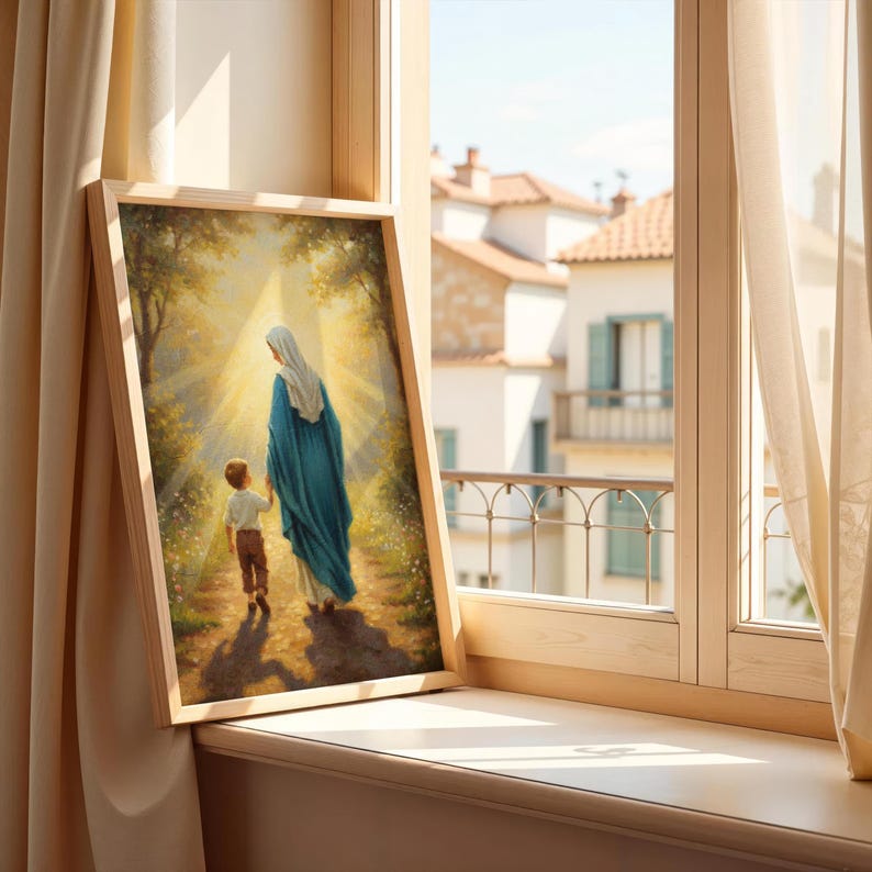 Virgin Mary Walking With Child – Catholic Wall Art, Mother Mary ...